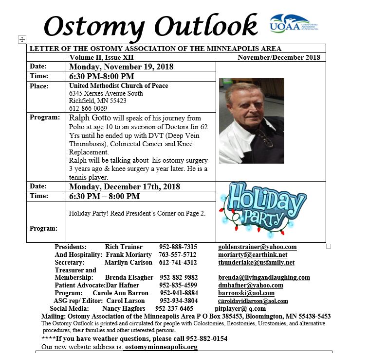 November/December 2018 Ostomy Outlook - Ostomy Association of Minneapolis